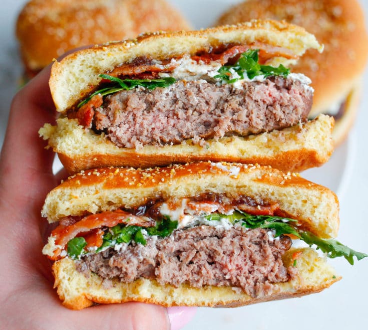 Bacon Goat Cheese Burgers with Fig Jam - Smile Sandwich